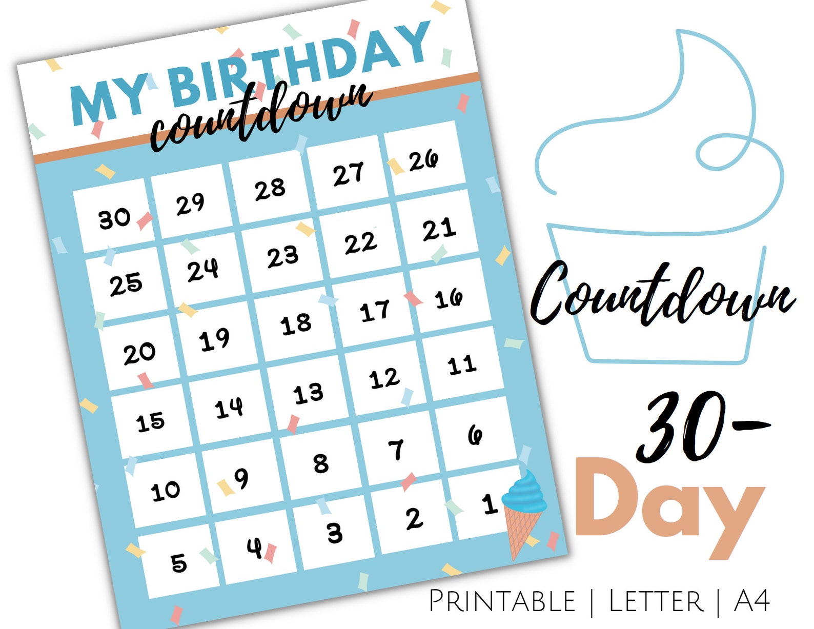 Birthday Countdown, 30 Day Birthday Countdown, Kids Countdown Blue Ice ...