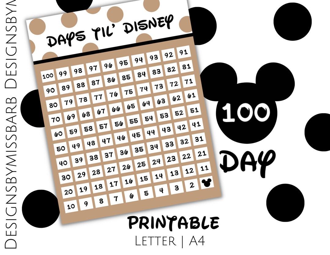 Vacation Countdown Printable, 100 Days Until Your Magical Vacation ...