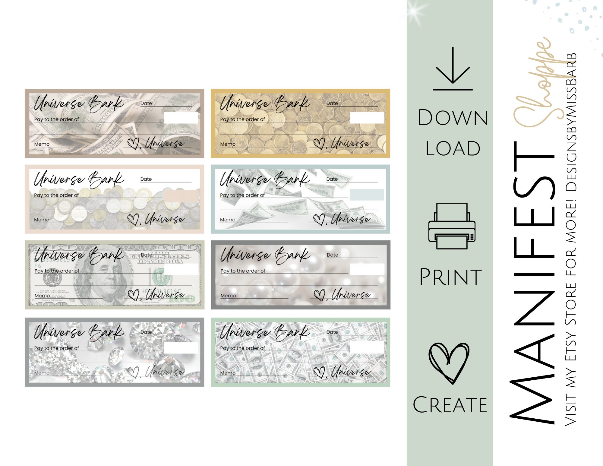 Printable Blank Checks for Manifesting Money, Attract Financial Freedom ...
