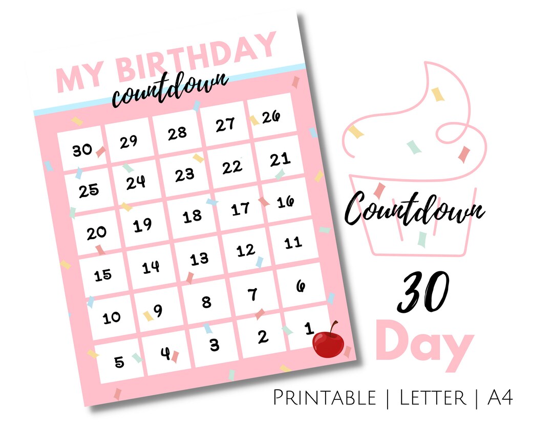Countdown to Birthday, Printable 30 Day Birthday Countdown, Kids ...