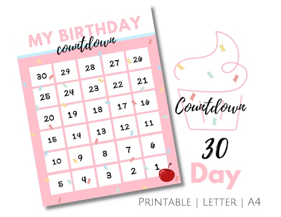 30 Day Countdown Calendar