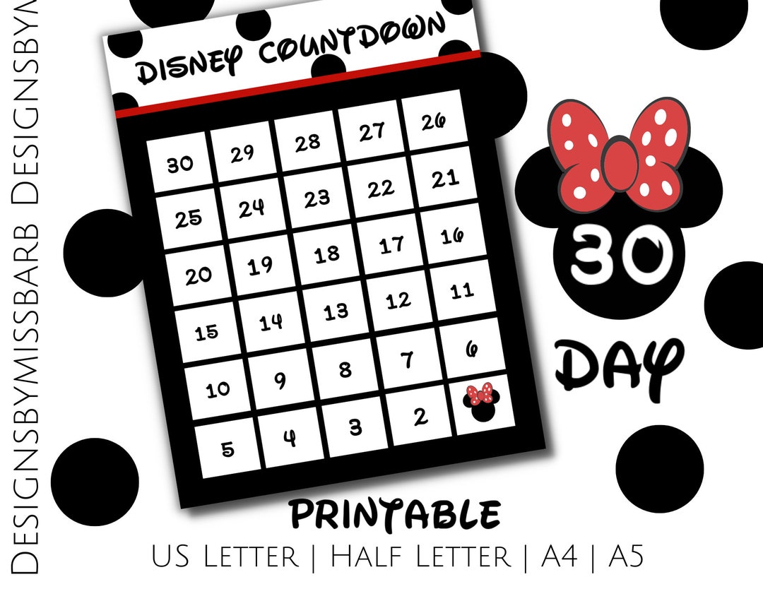 Magical Inspired Vacation Countdown, 30 Day Vacation Countdown, Size US ...