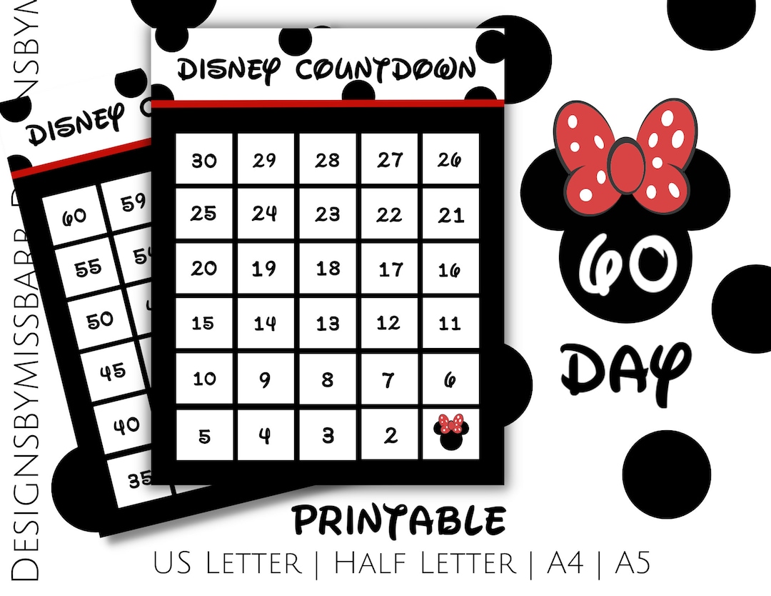 Vacation Countdown Printable, 60 Day Printable Countdown, US Letter ...