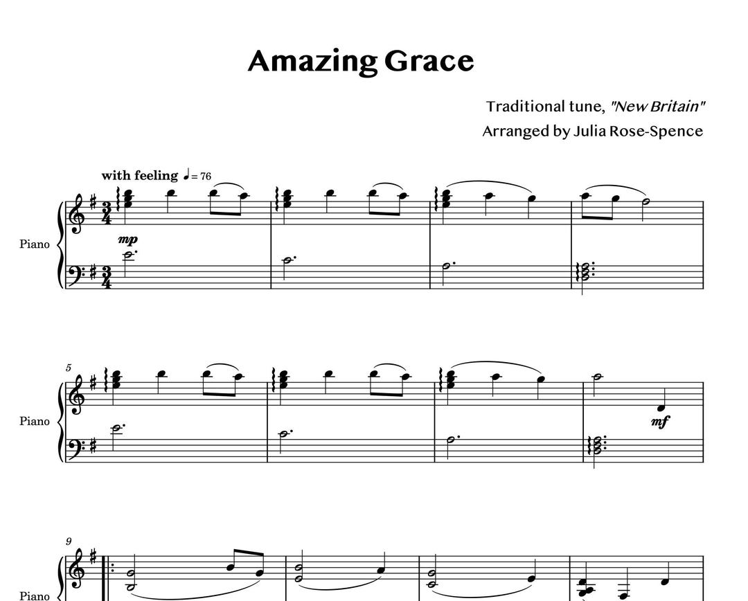 Amazing Grace - Beginner Piano Arrangement - Etsy