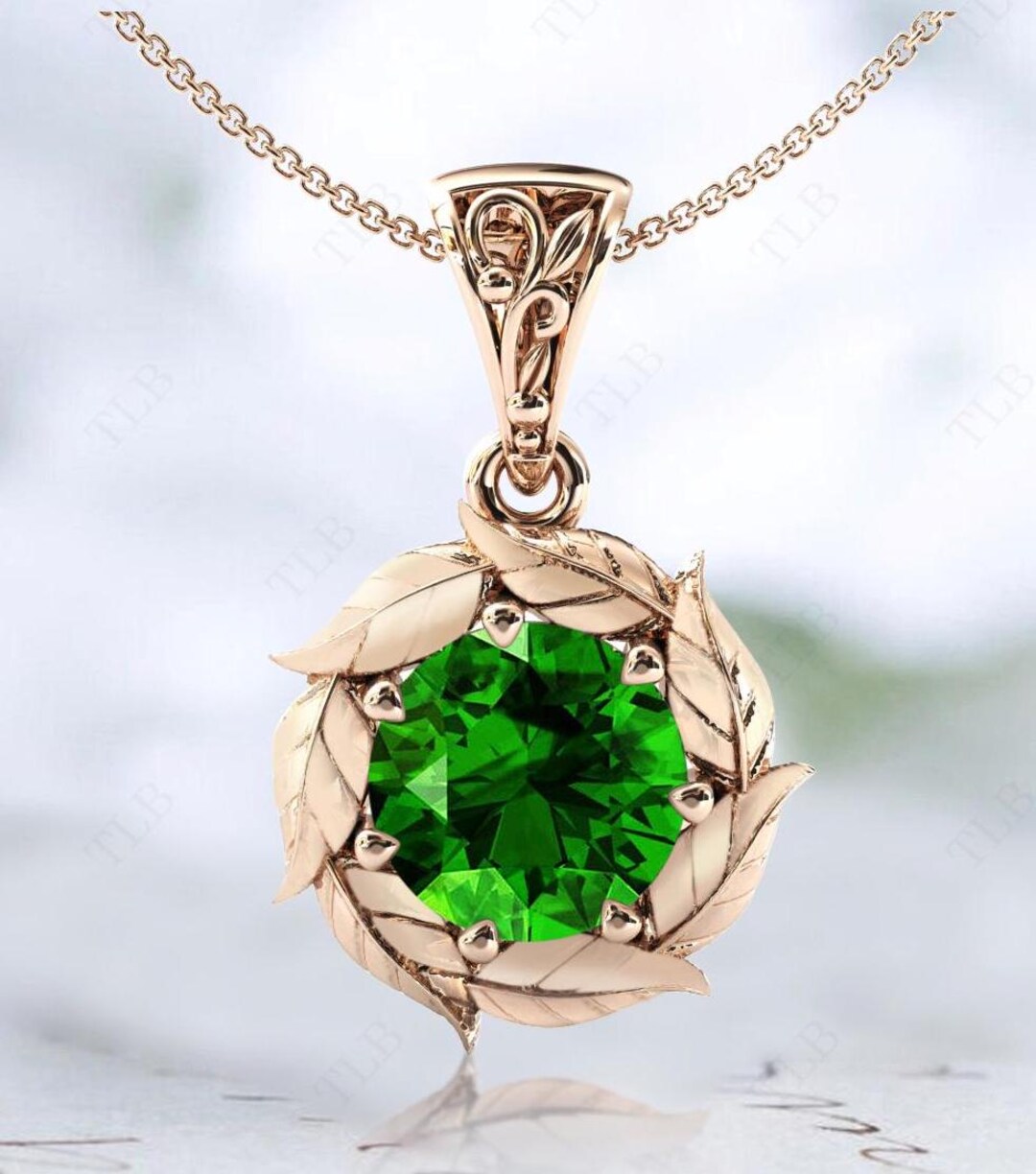 Unique Tsavorite Vine Leaf Pendant for Women 14k Gold Tsavorite Art ...