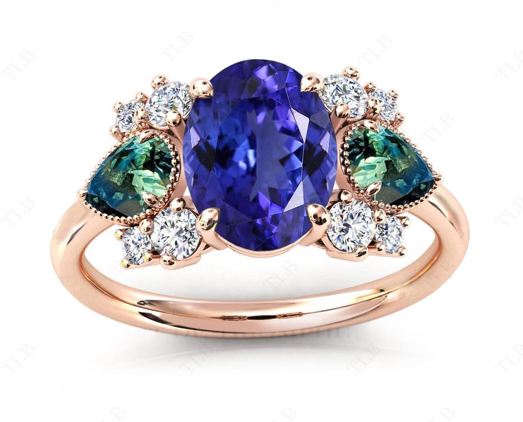 Vintage Tanzanite Engagement Ring Color Changing Teal Sapphire Ring for ...