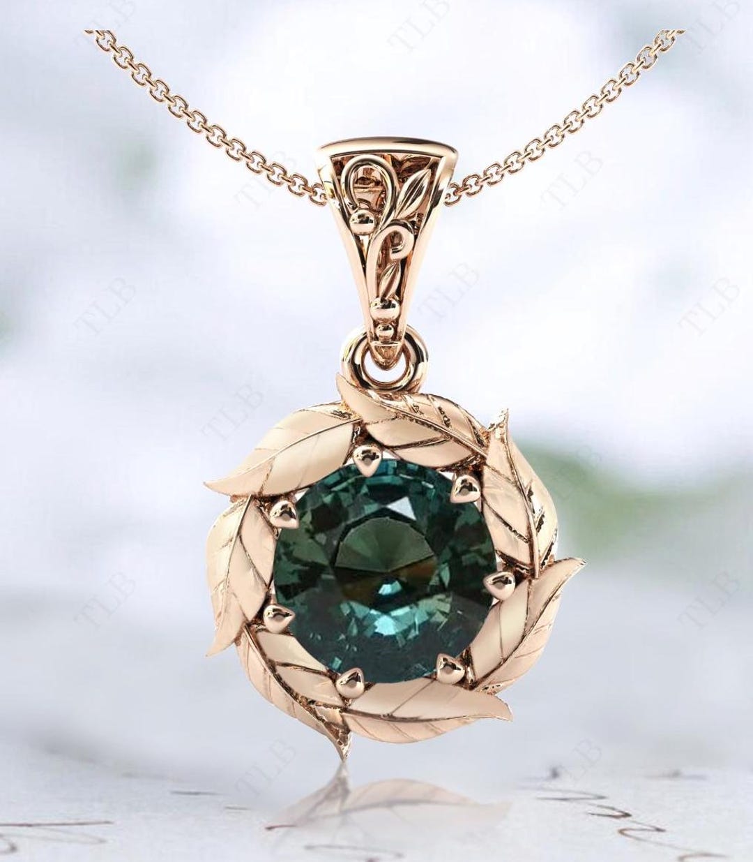 Color Changing Gemstone Pendant for Women Rose Gold Vine Leaf Necklace ...