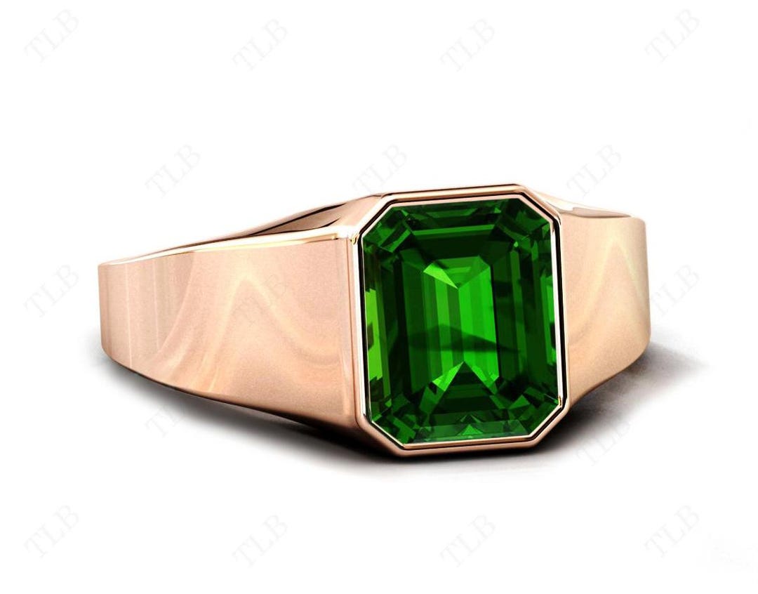 5ct Emerald Cut Tsavorite Garnet Engagement Ring Handmade Signet Ring ...