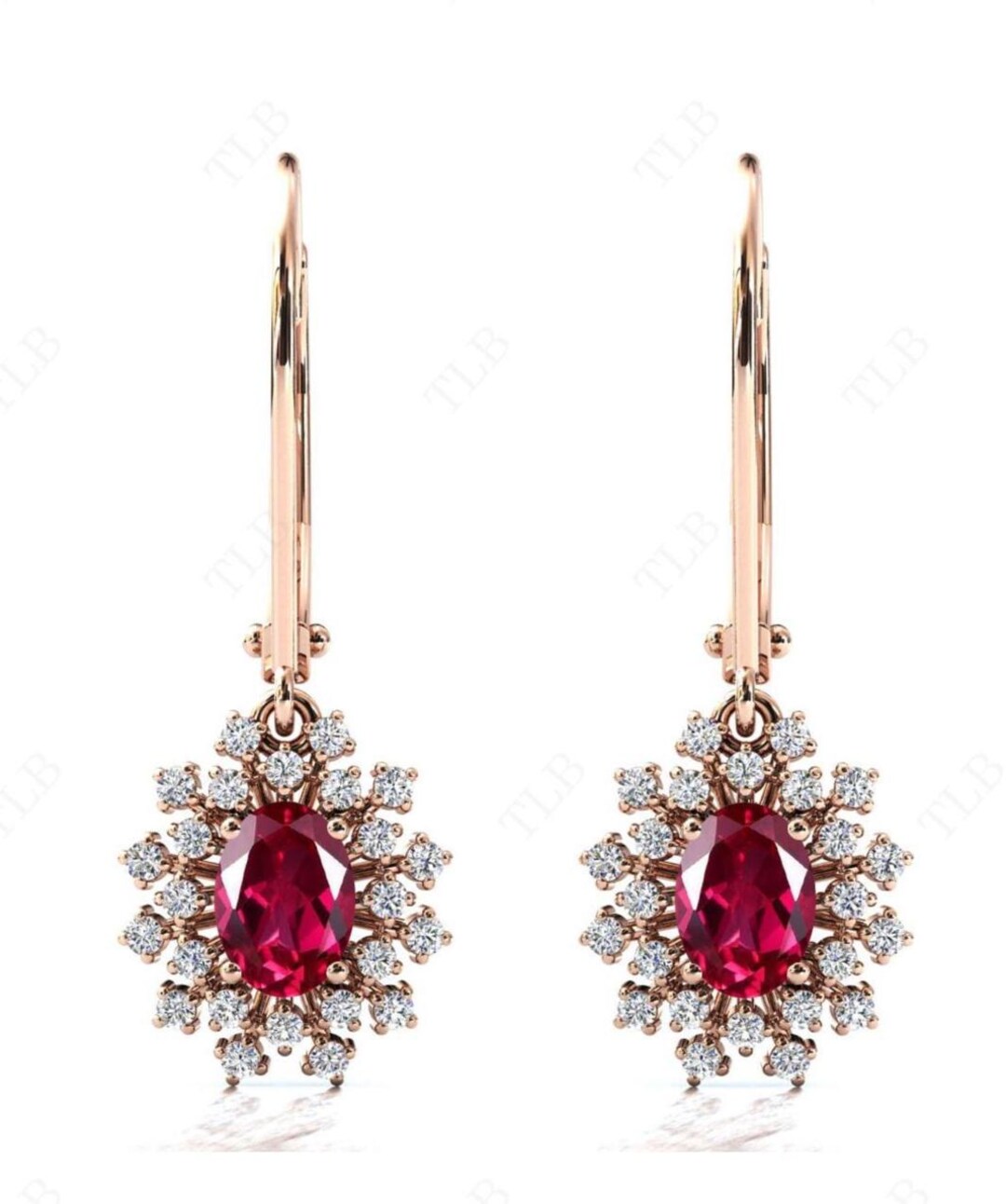Vintage Ruby Gemstone Earrings for Women 14K Gold Ruby Dangle Drop ...