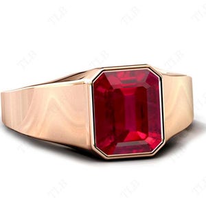 5ct Emerald Cut Ruby Engagement Ring Ruby Gemstone Signet Wedding Ring Unisex Signet Ring ...