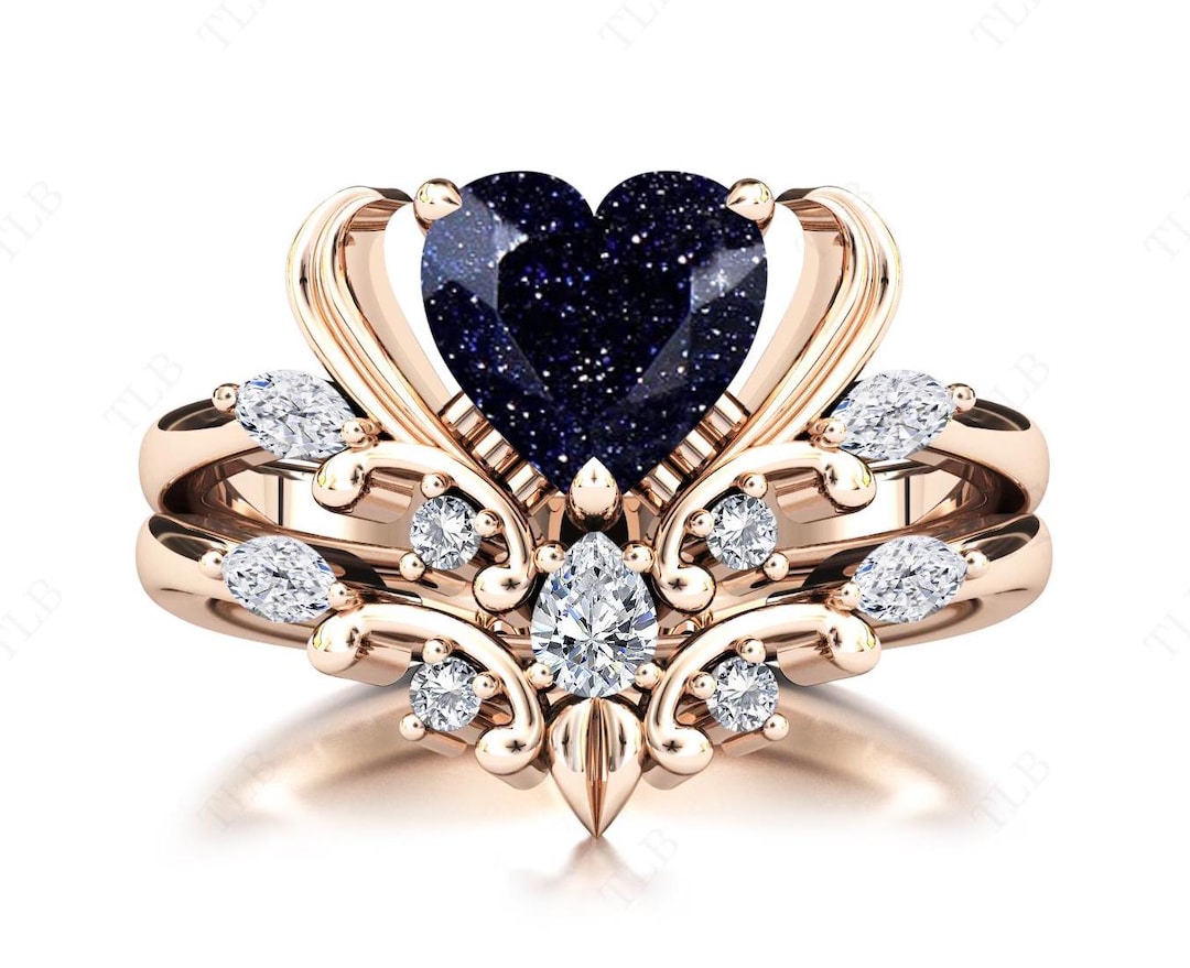 Galaxy Star Blue Sandstone Wedding Ring Set Unique 2pce Ring Set for ...