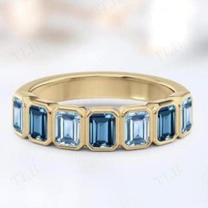 Aquamarine Emerald Cut Bezel Half Band - Etsy