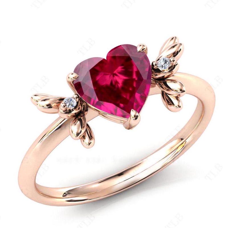 Heart Shaped Ruby Ring With Diamonds - Etsy
