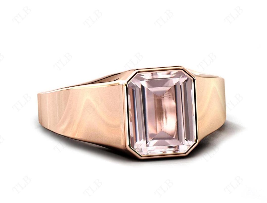 Unique Signet Ring for Men Emerald Cut Morganite Wedding Ring Emerald ...