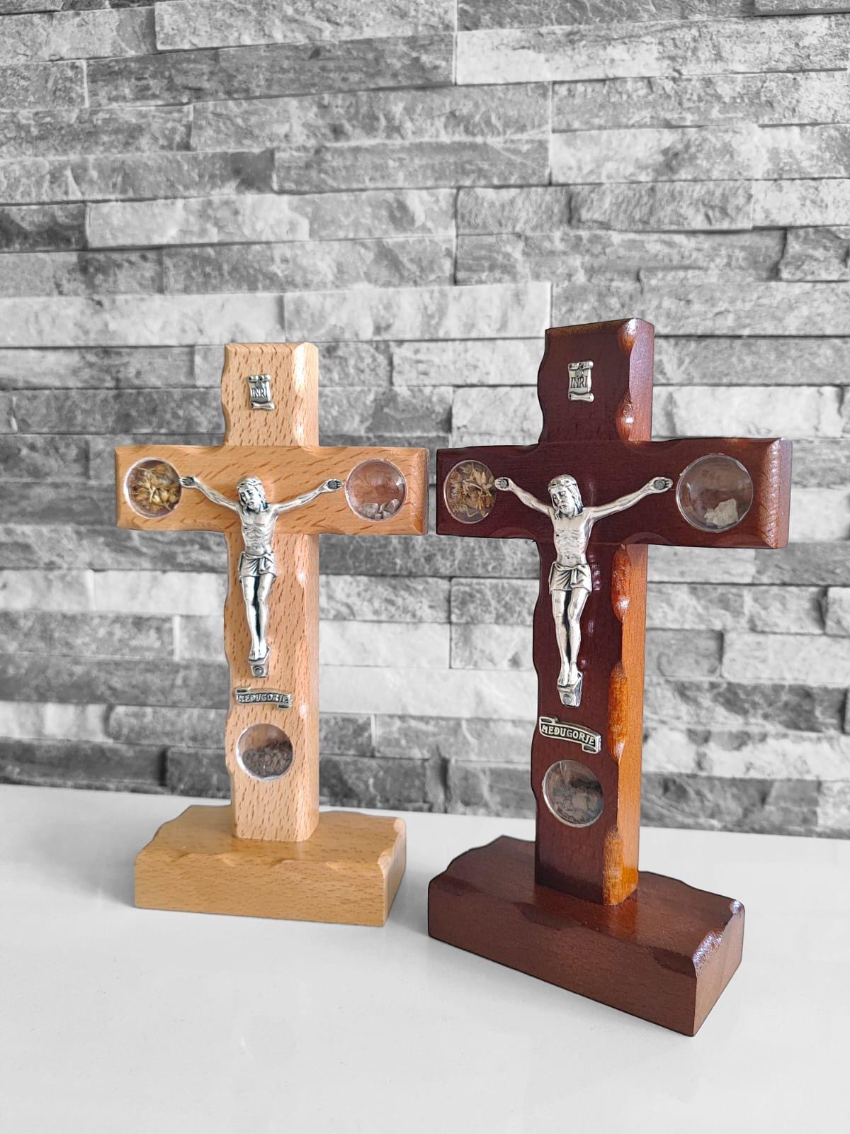 Standing Cross Crucified Wood Table Crucifix Desk Medjugorje - Etsy