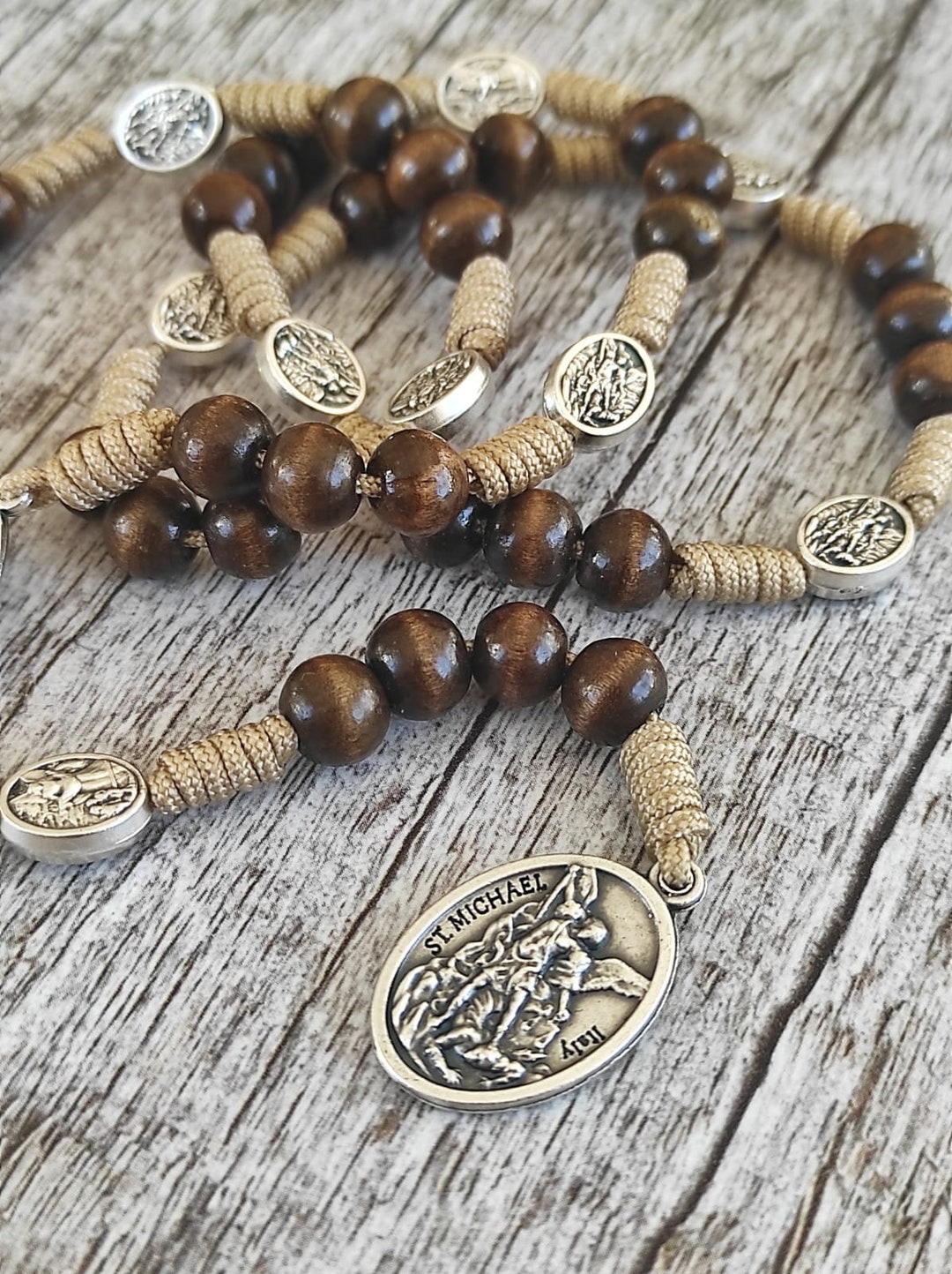 St Michael Rosary the Archangel Rosary Chaplet, Wooden Rosary Catholic Prayer Beads Gift - Etsy