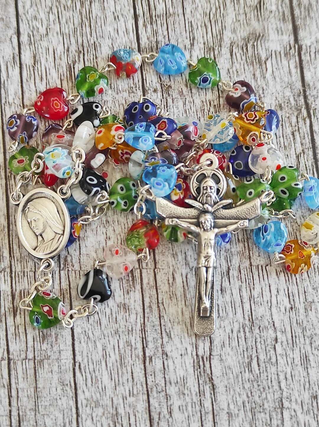 Hand Made Murano Glass Rosary Beads Colourful Rosary Beads Virgin Mary ...