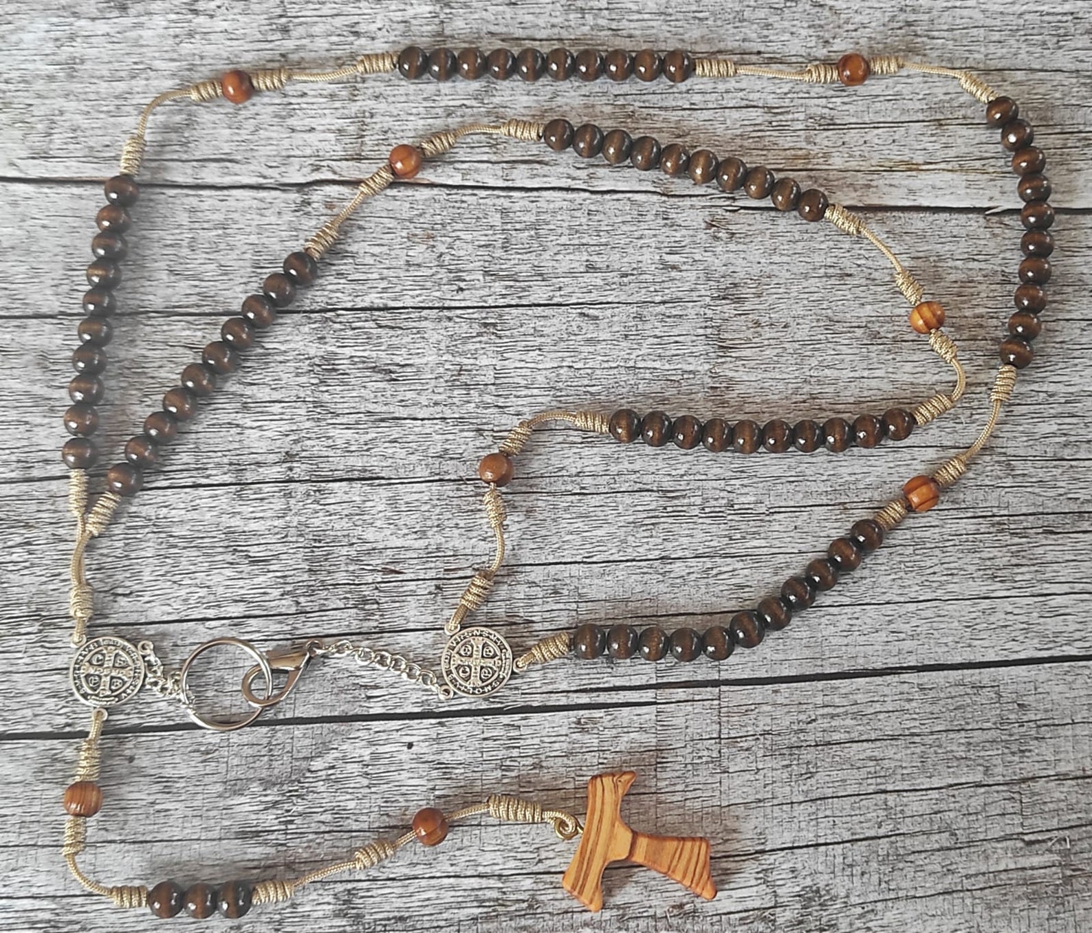 Franciscan Rosary Crown Wooden Rosary With St. Francis of Assisi Tau ...