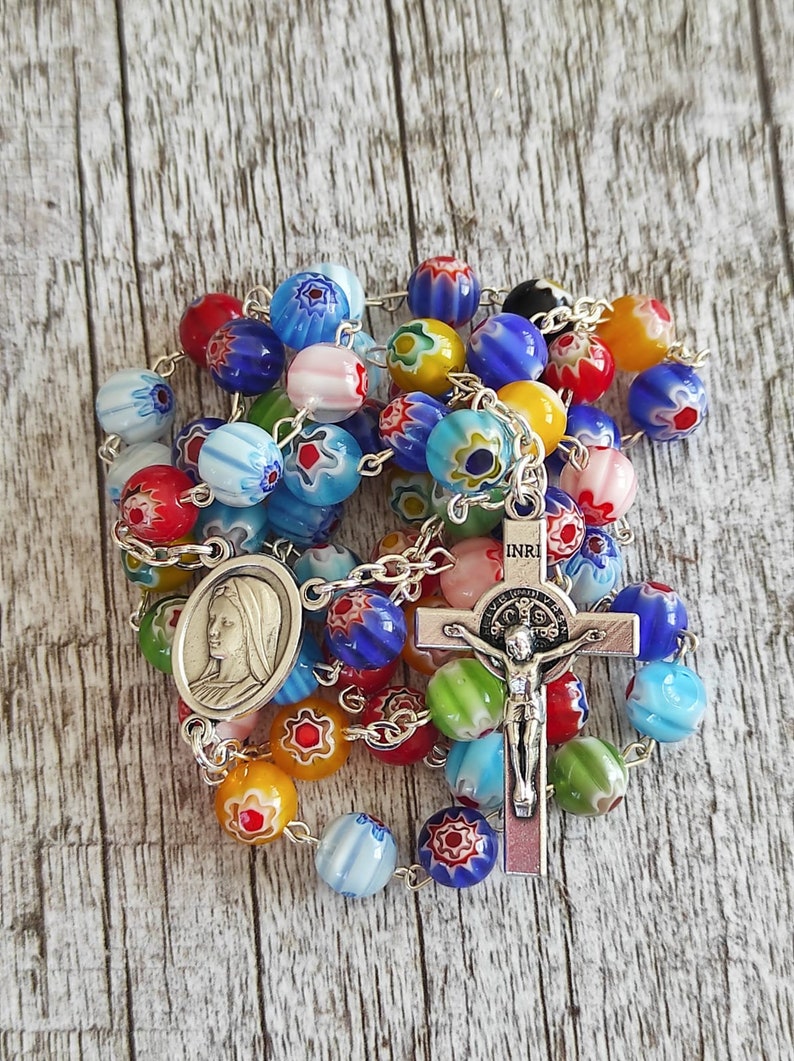 Hand Made Murano Glass Rosary Beads Colourful Rosary Beads,virgin Mary ...