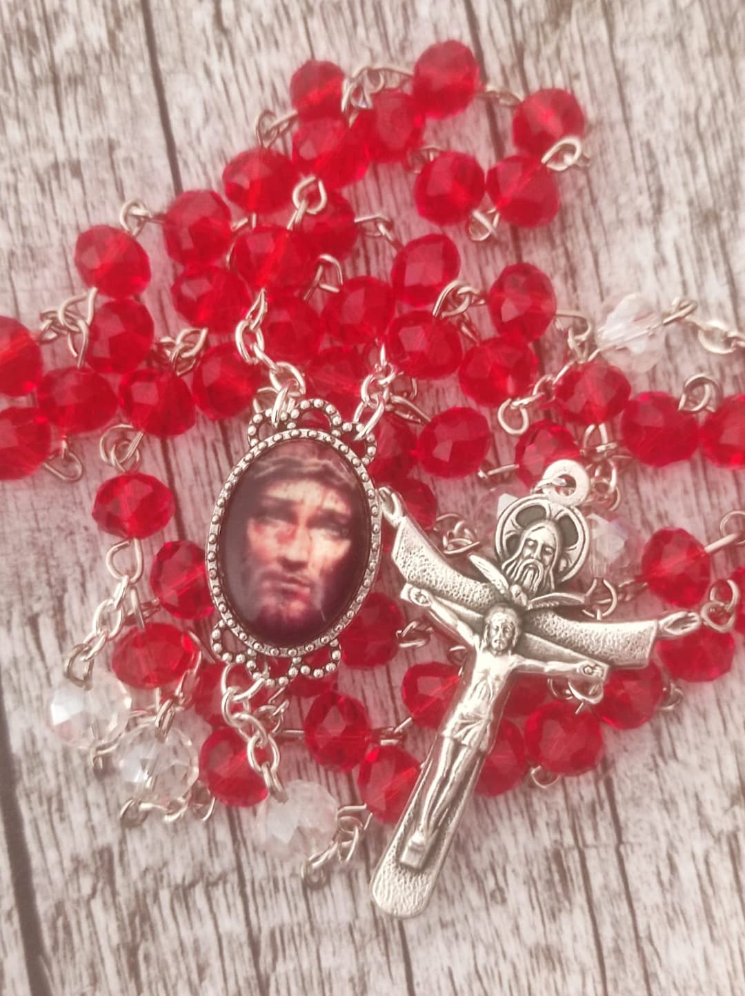 Precious Blood of Christ Chaplet Rosary CRYSTAL Beads Handmade Holy ...