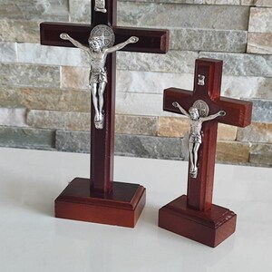 St Benedict Standing Cross Crucified Wood Table Crucifix Desk Gift - Etsy