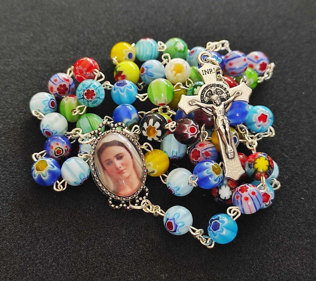 Hand Made Murano Glass Rosary Beads Colourful Rosary Beads Virgin Mary ...