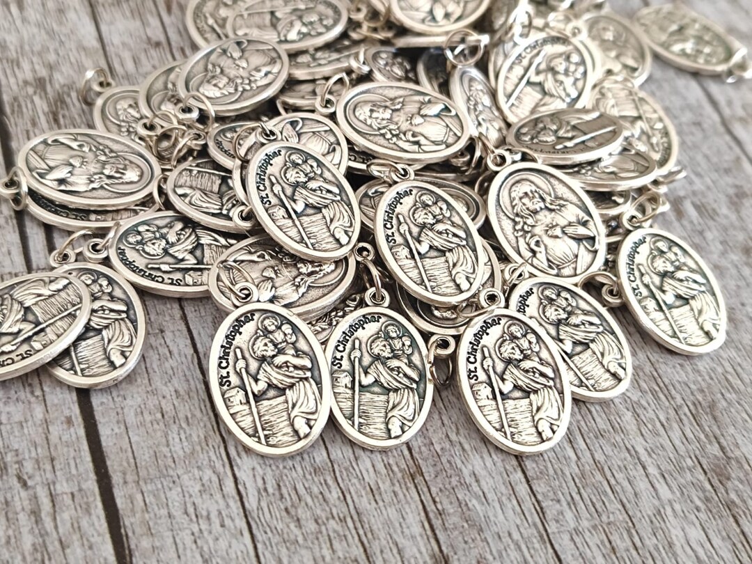 St Christopher Medals Patron Travellers Medals Box 10, 20, 50 , 100 Pcs ...