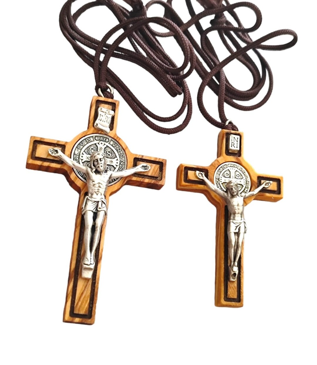 St Saint Benedict Crucifix Cross Olive Wood Necklace Gift - Etsy
