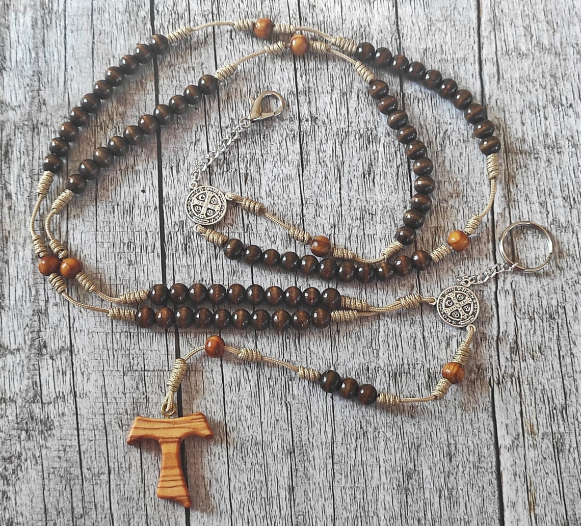Franciscan Rosary Crown Wooden Rosary With St. Francis of Assisi Tau ...