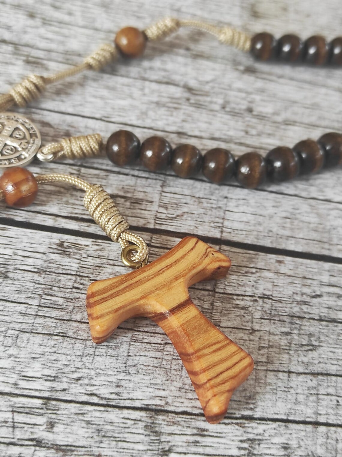 Franciscan Rosary Crown Wooden Rosary With St. Francis of Assisi Tau ...
