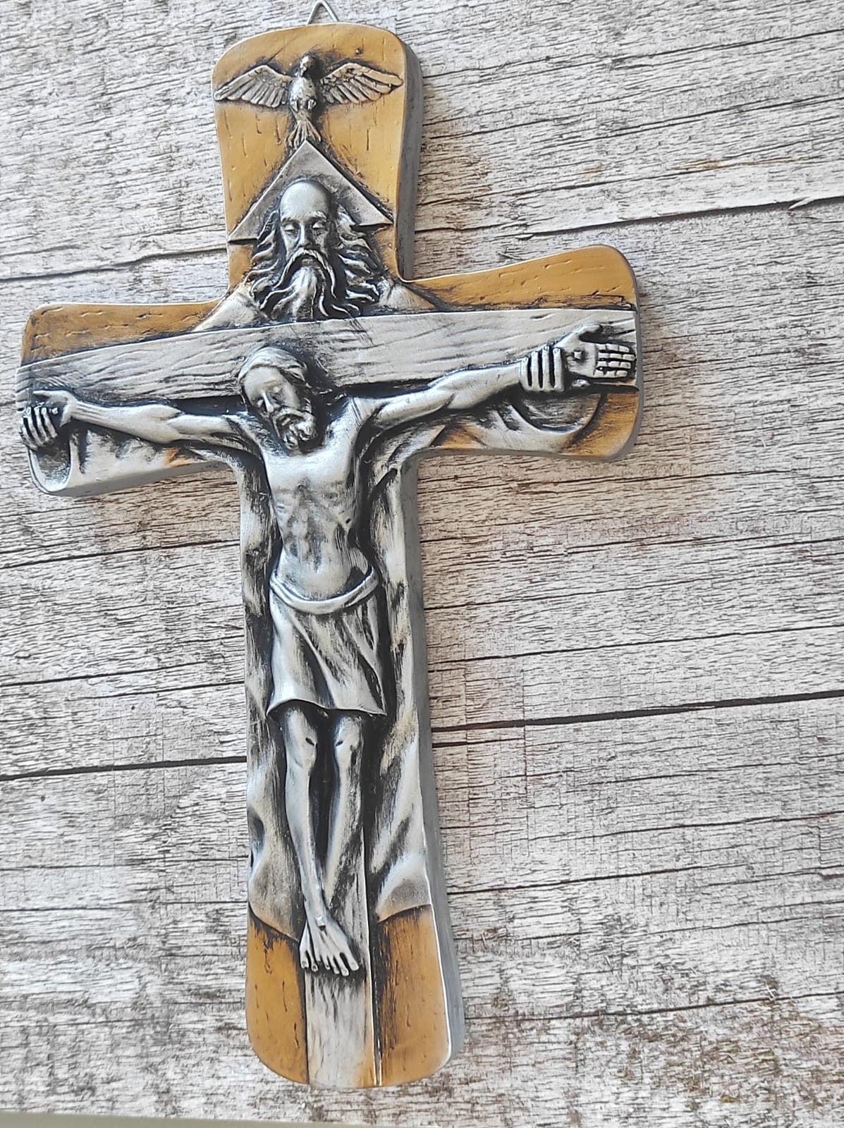Wall Hanging Cross Holy Trinity Father Son Holy Spirit Crucifix Silver ...