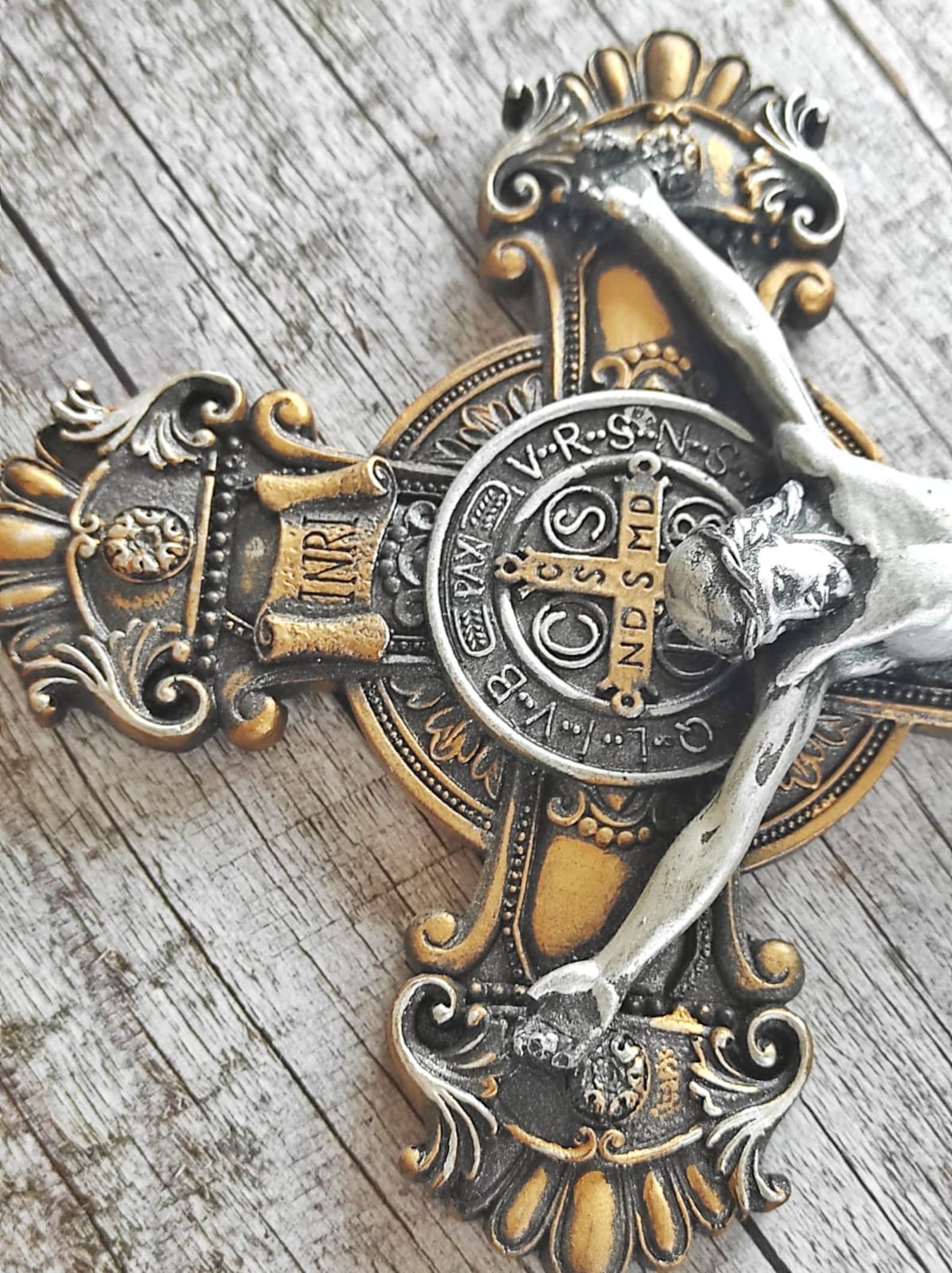 St. Saint Benedict Wall Hanging Cross Silver Crucifix - Etsy