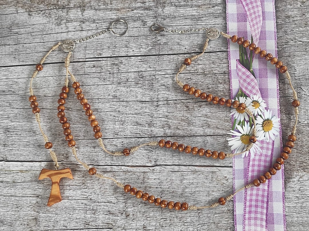 Franciscan Rosary Crown Wooden Rosary With St. Francis of Assisi Tau ...