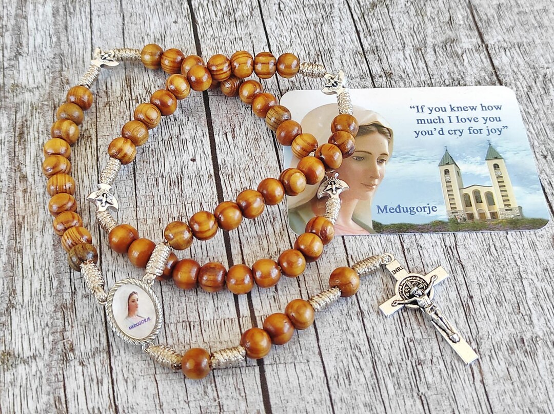 Holy Spirit Rosary Chaplet Olive Wood From Medjugorje Rosaries Saint Benedict Rosary + Gift Holy ...