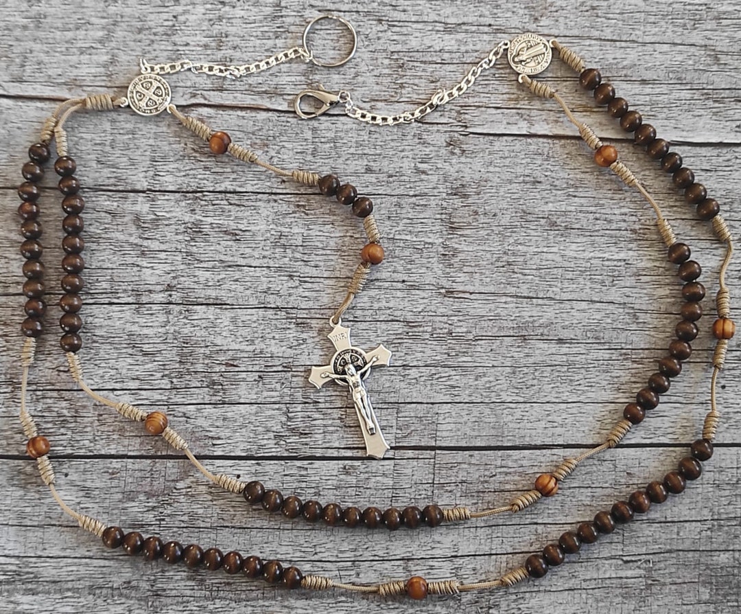 St Benedict Rosary Franciscan Rosary Crown Wooden Rosary With BELT ...