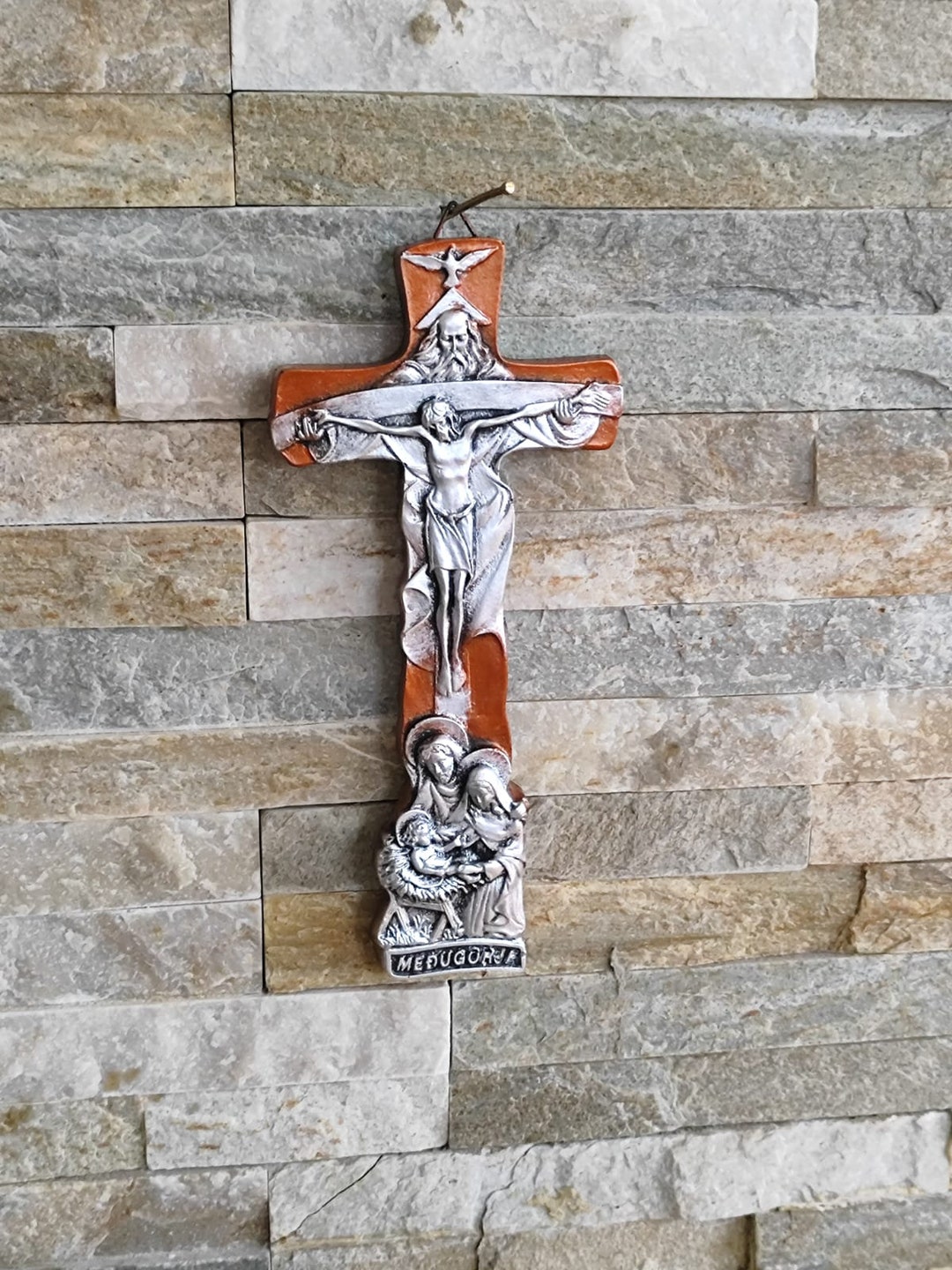 Wall Hanging Cross Silver Holy Trinity Father Son Holy Spirit Crucifix ...