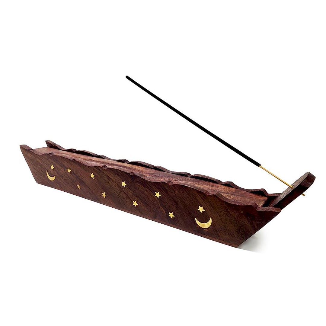Wooden Box Burner Moon & Sun Flip Top Incense Storage All in One 14" - Etsy