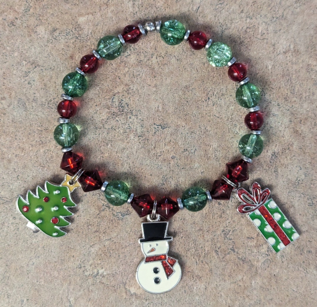 Christmas Emotional Support Charm Bracelet - Red and Green Translucent and Christmas Tree ...