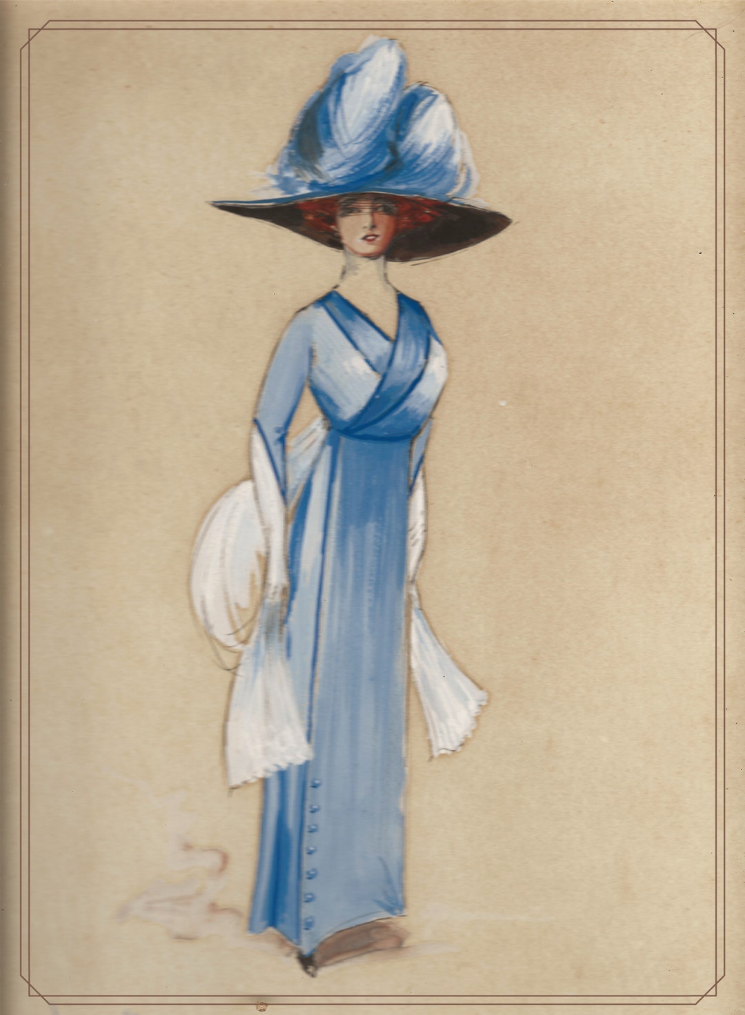 1920's Blue Lady Print From Original Drawing - Etsy