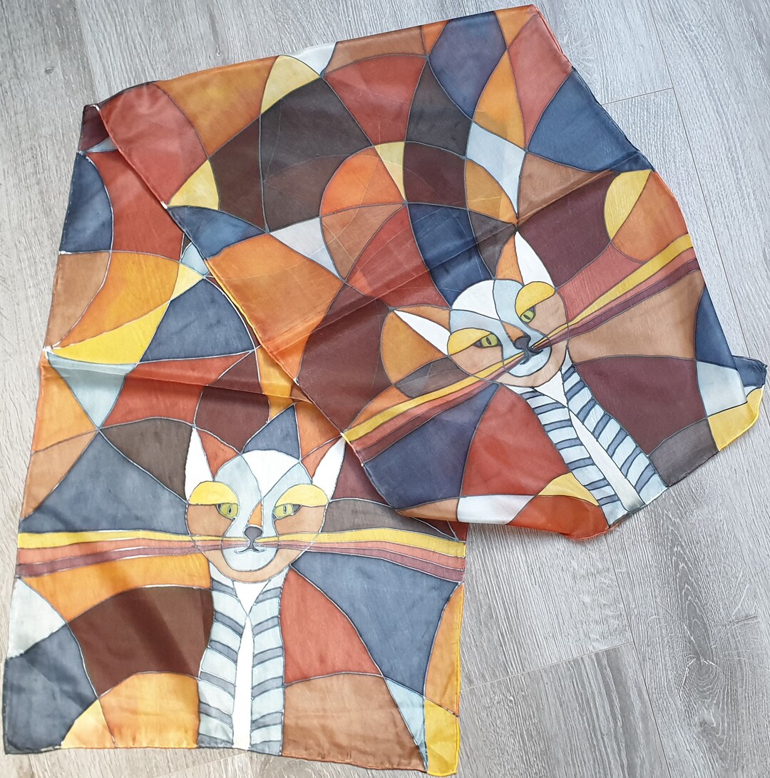 Silk Scarf Hand-painted, Cat - Etsy