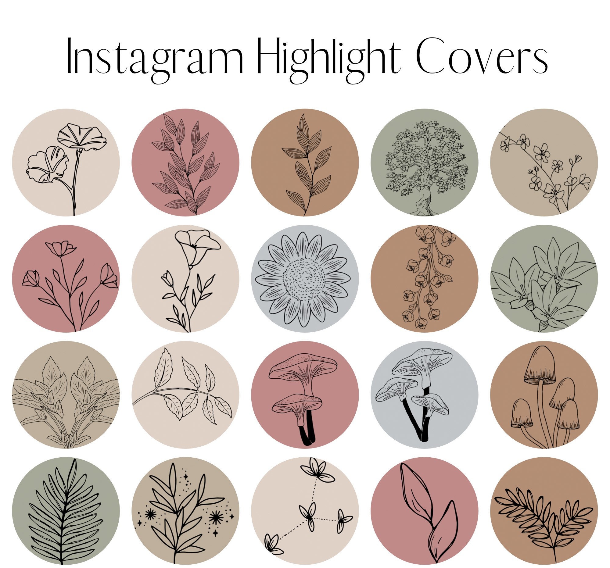 100 Botanical and Flower Instagram Highlight Covers Neutral - Etsy