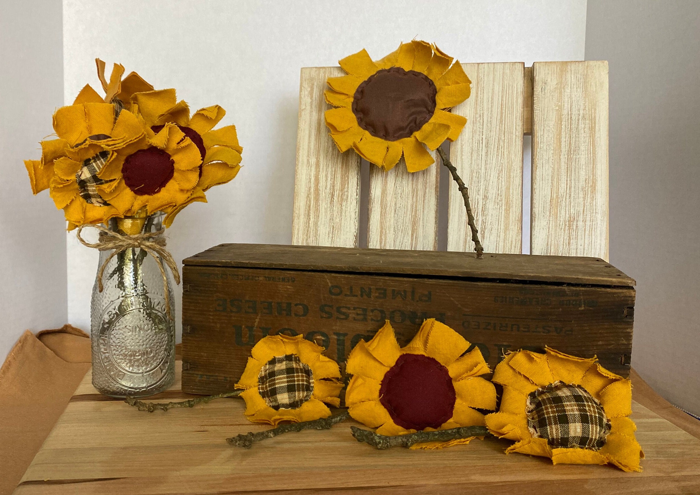 Primitive Handmade Sunflowers With Stems - Etsy