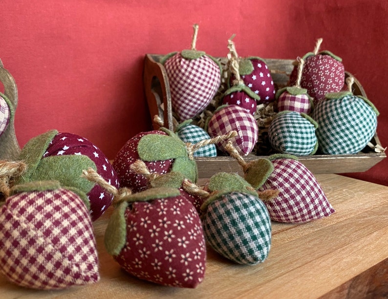 Primitive Handmade Cloth Strawberries in Wooden Tray - Etsy