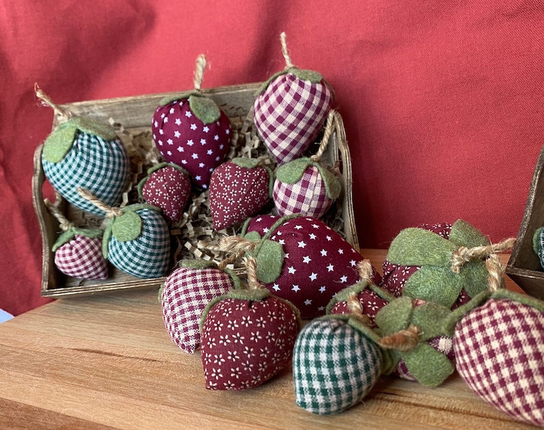 Primitive Handmade Cloth Strawberries in Wooden Tray - Etsy