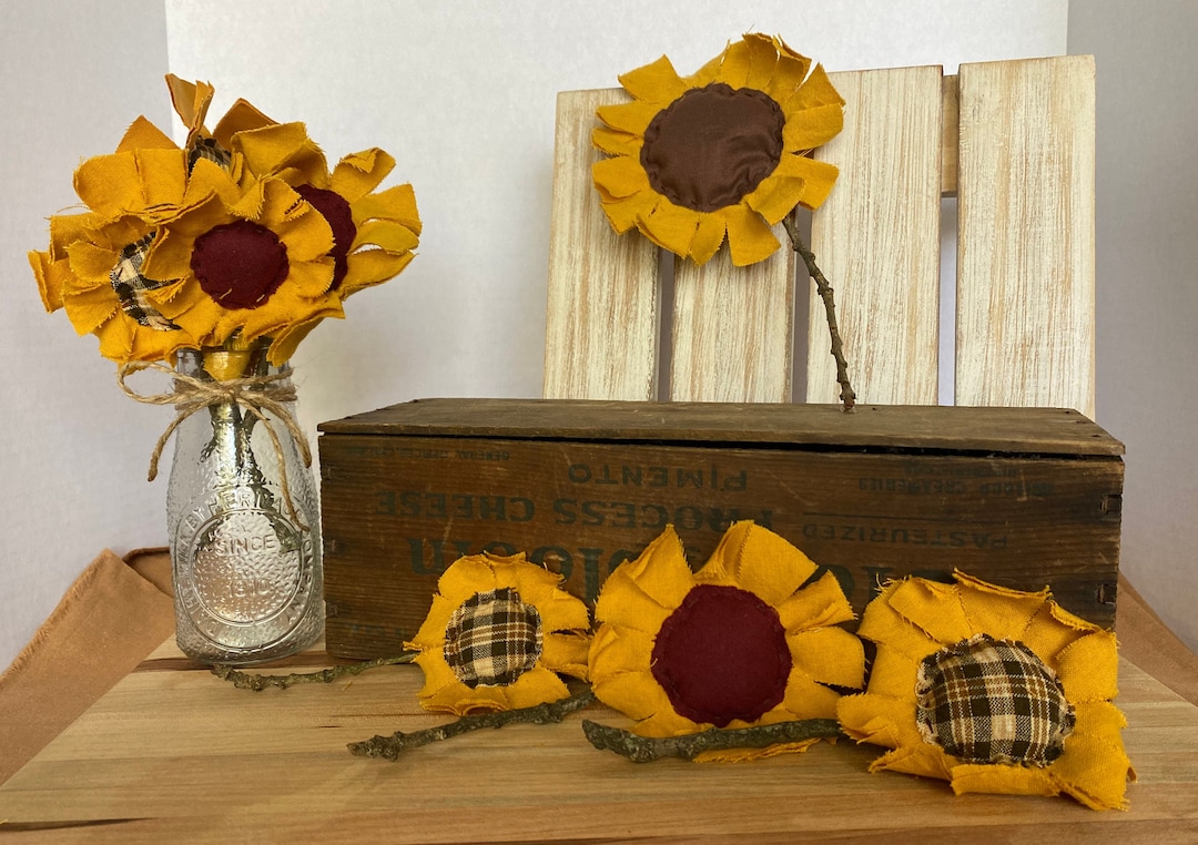 Primitive Handmade Sunflowers With Stems - Etsy