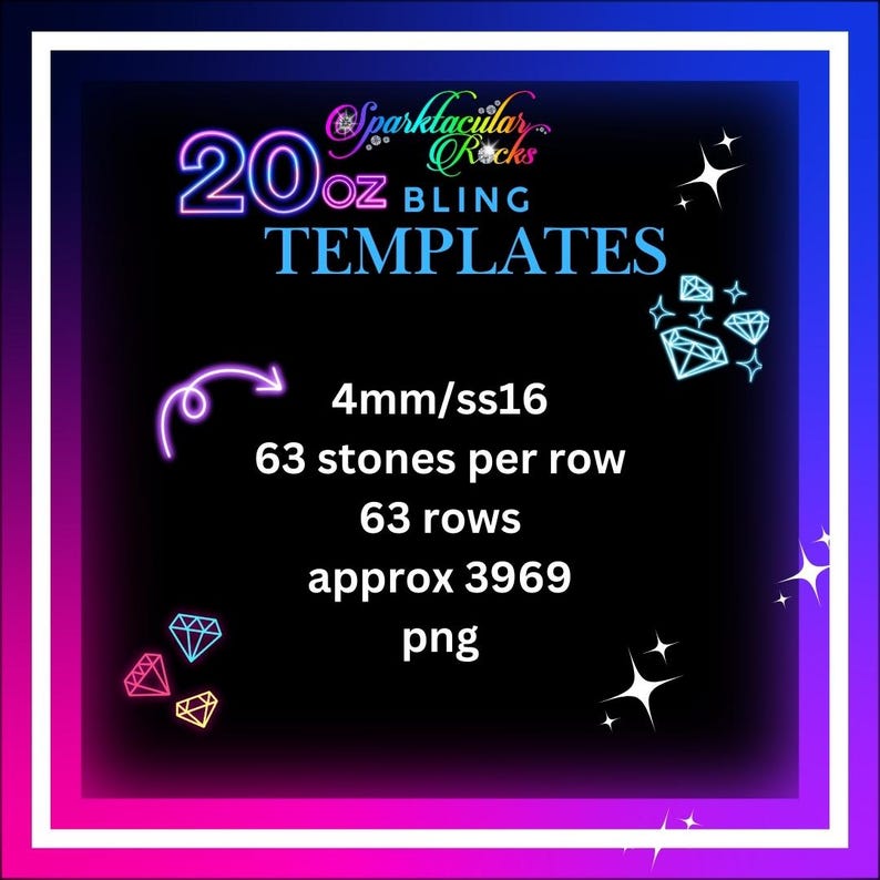 Rhinestone Tumbler Template: SS16 4mm Bling Pattern (PNG Digital ...