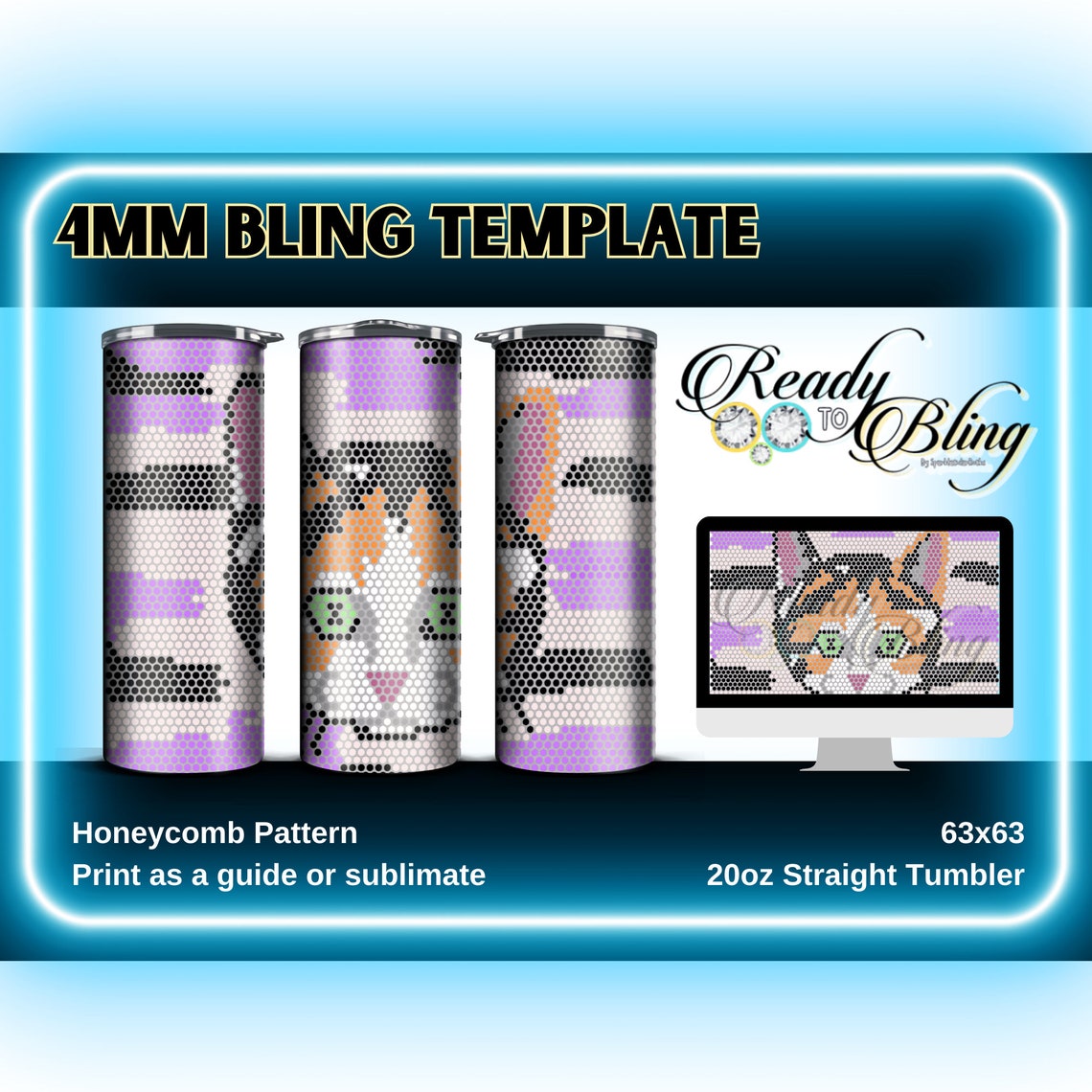 Calico Cat Ss16 4mm Bling Template 20oz Straight Tumbler Bling Pattern ...