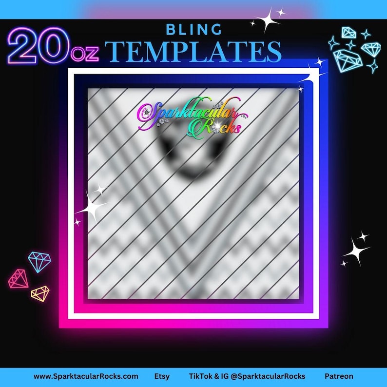 Rhinestone Tumbler Template: 20oz Straight Tumbler Bling Design (PNG ...
