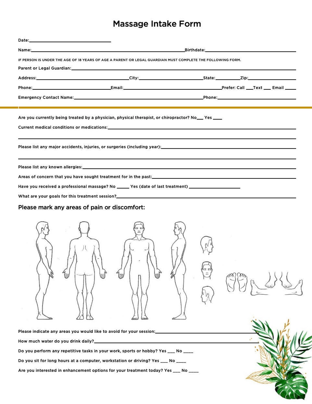Massage Intake Form - Etsy