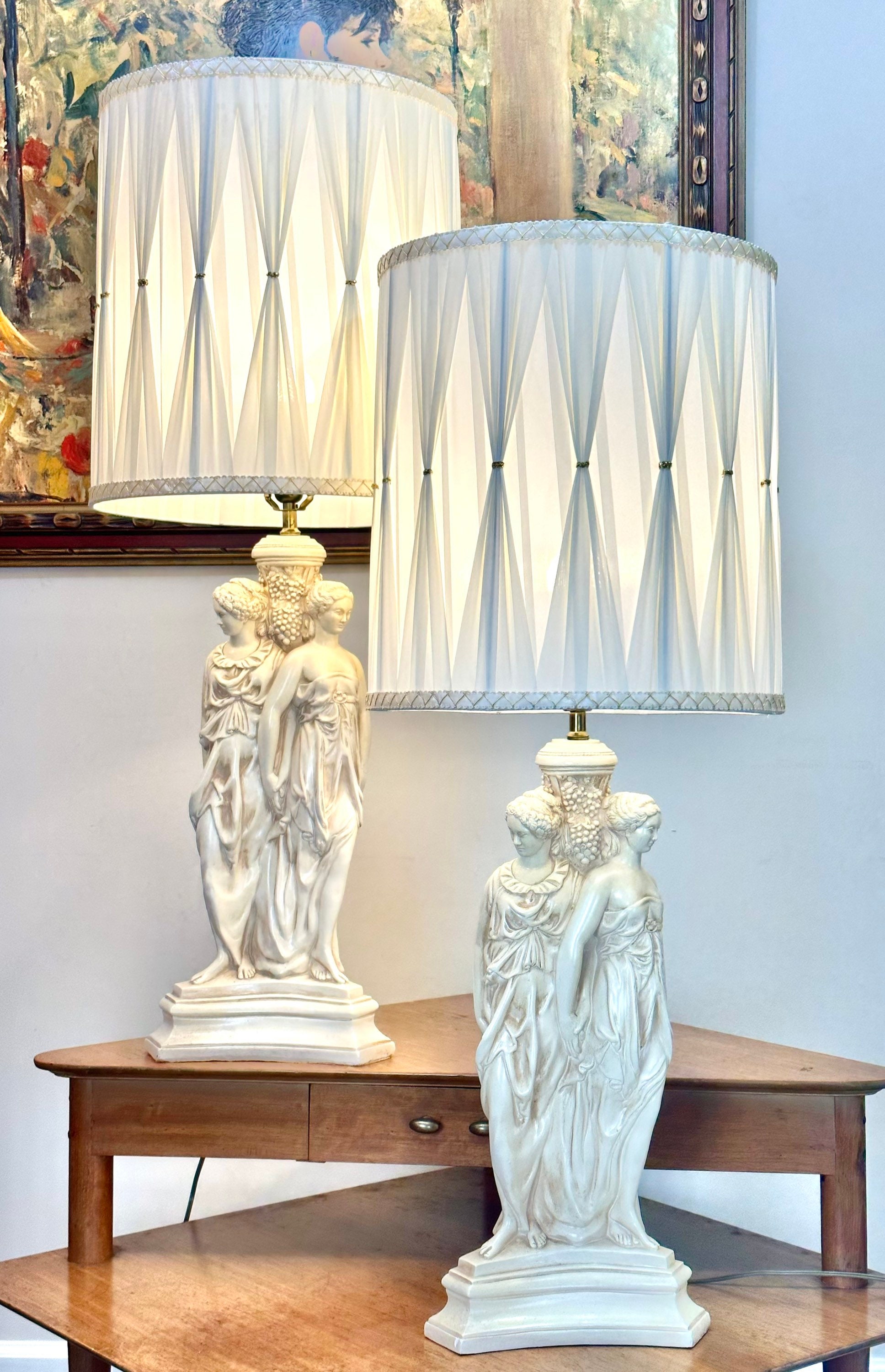 Three Graces, Greek Goddesses Lamps With Original Shades, Extra Large ...